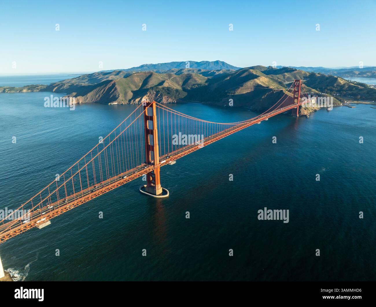 Aerial view of the iconic golden gate bridge spanning the bay with ...