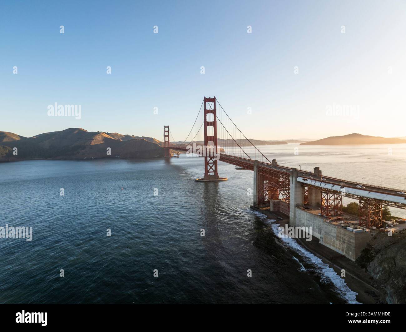Golden gate bridge at sunset aerial view, san francisco hi-res stock ...