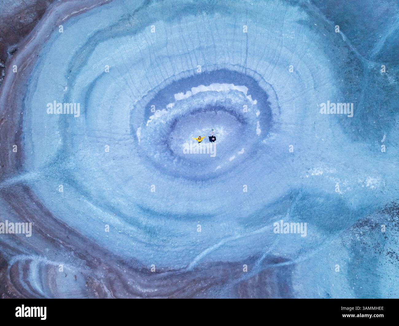 Aerial view of a unique and colorful geological formation with abstract ...