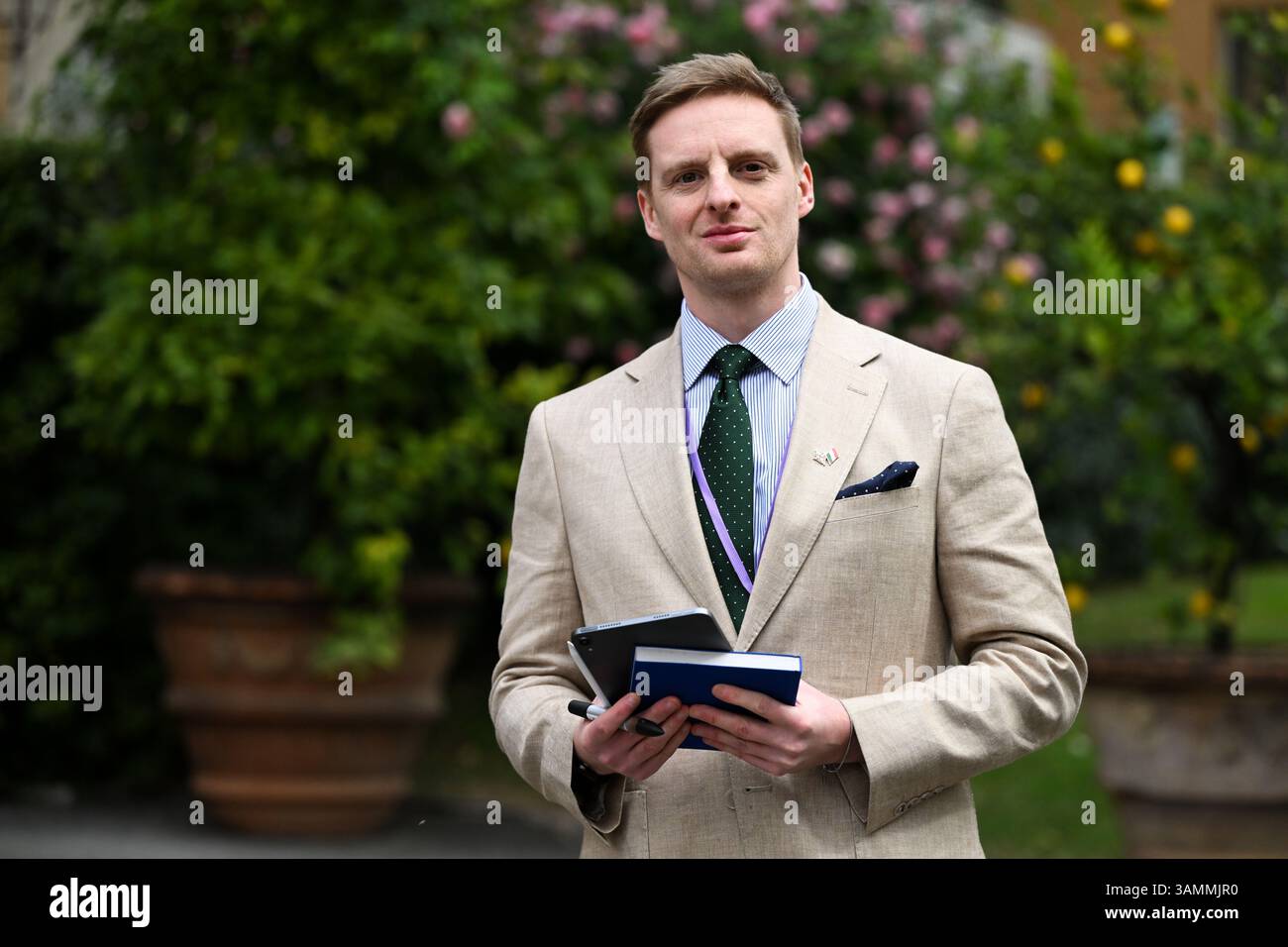 Royal tour artist Fraser Scarfe in the gardens of Villa Wolkonsky in ...