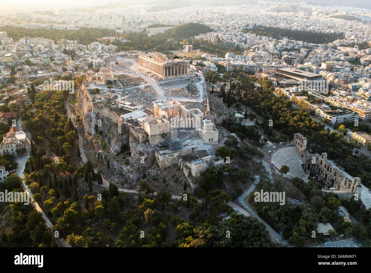 Aerial view of the ancient acropolis with historic ruins and beautiful ...