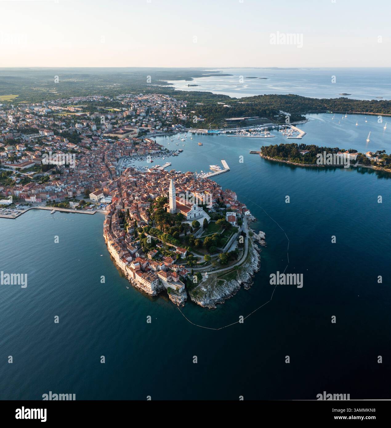 Aerial view of the charming old town and picturesque harbor along the ...