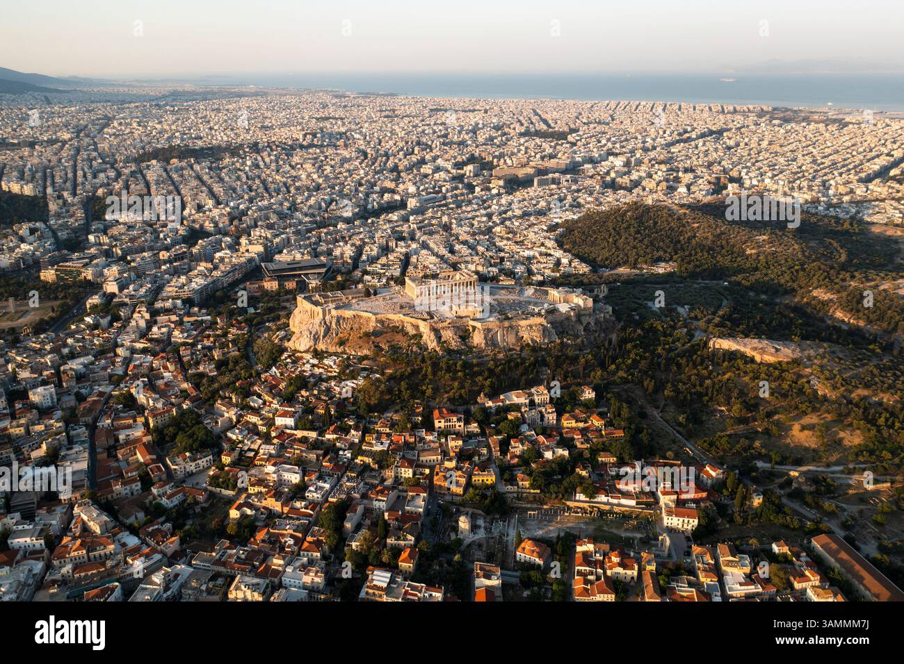 Aerial view of the historic Acropolis and sprawling cityscape at sunset, Athens, Greece Stock ...