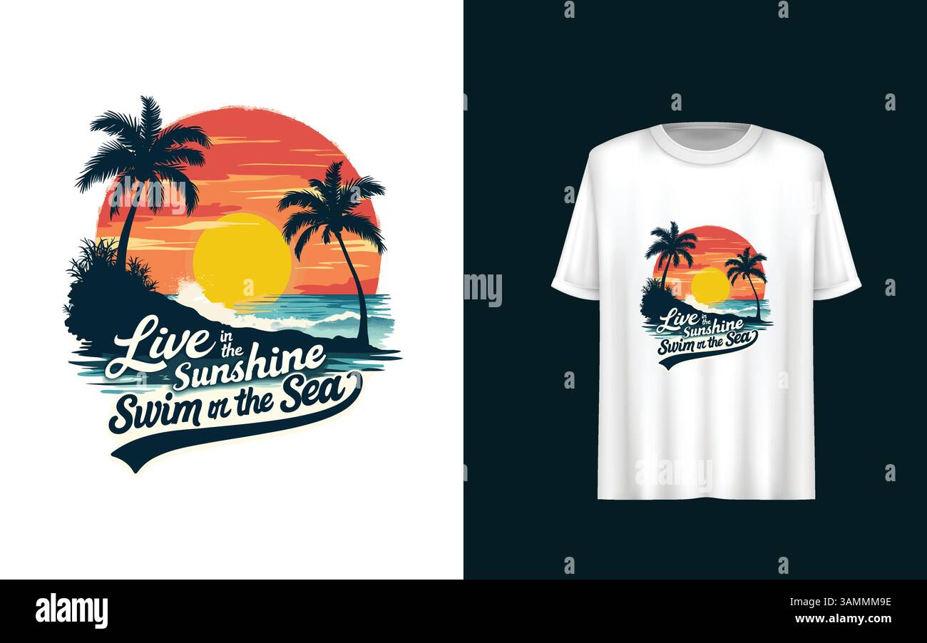 Summer Vibes T-Shirt Design – Tropical Beach Vector for Vacation Print wear Stock Vector Image ...