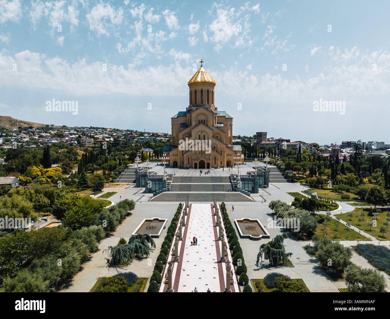 Aerial view of the majestic Holy Trinity Cathedral surrounded by ...