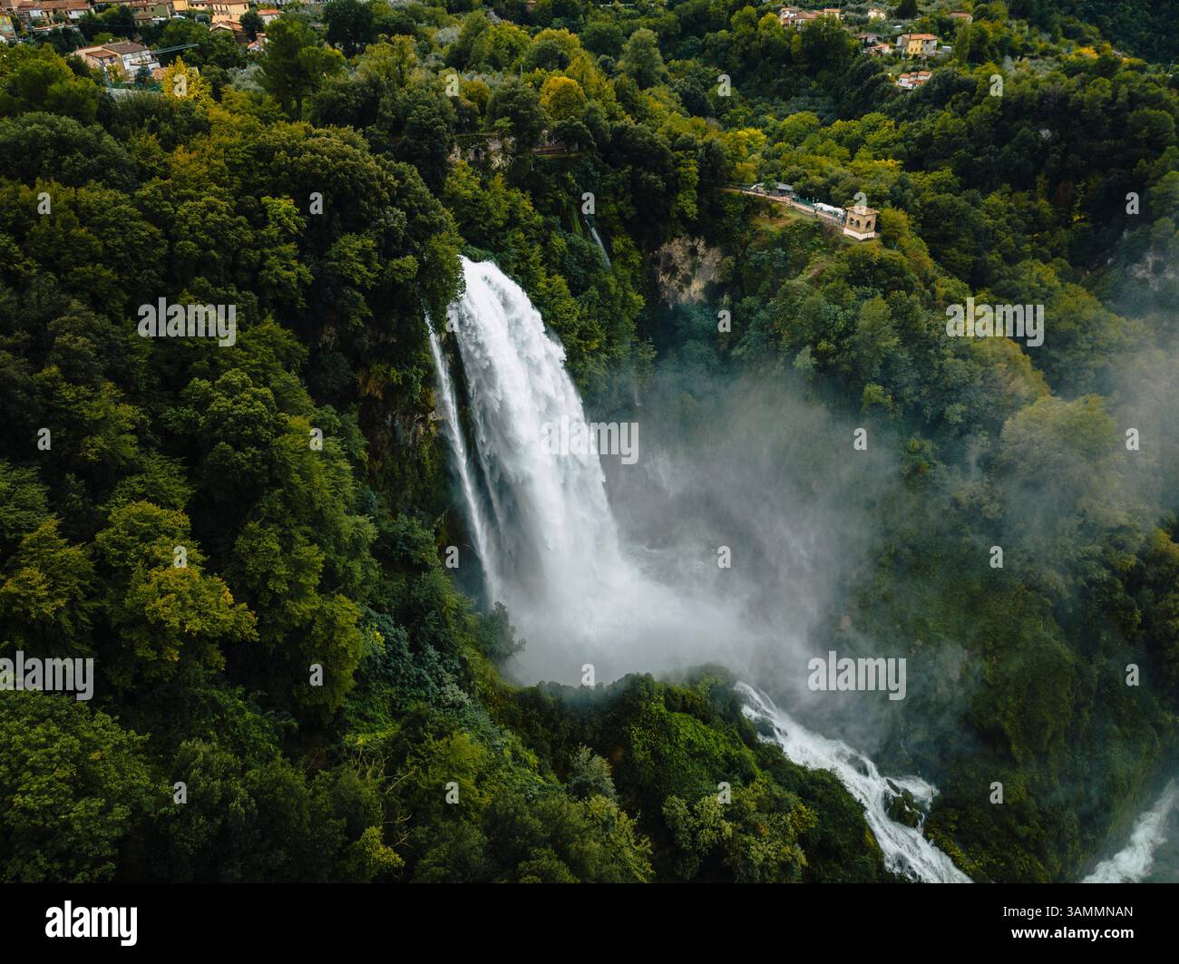 Aerial view of the breathtaking Marmore Falls surrounded by lush ...