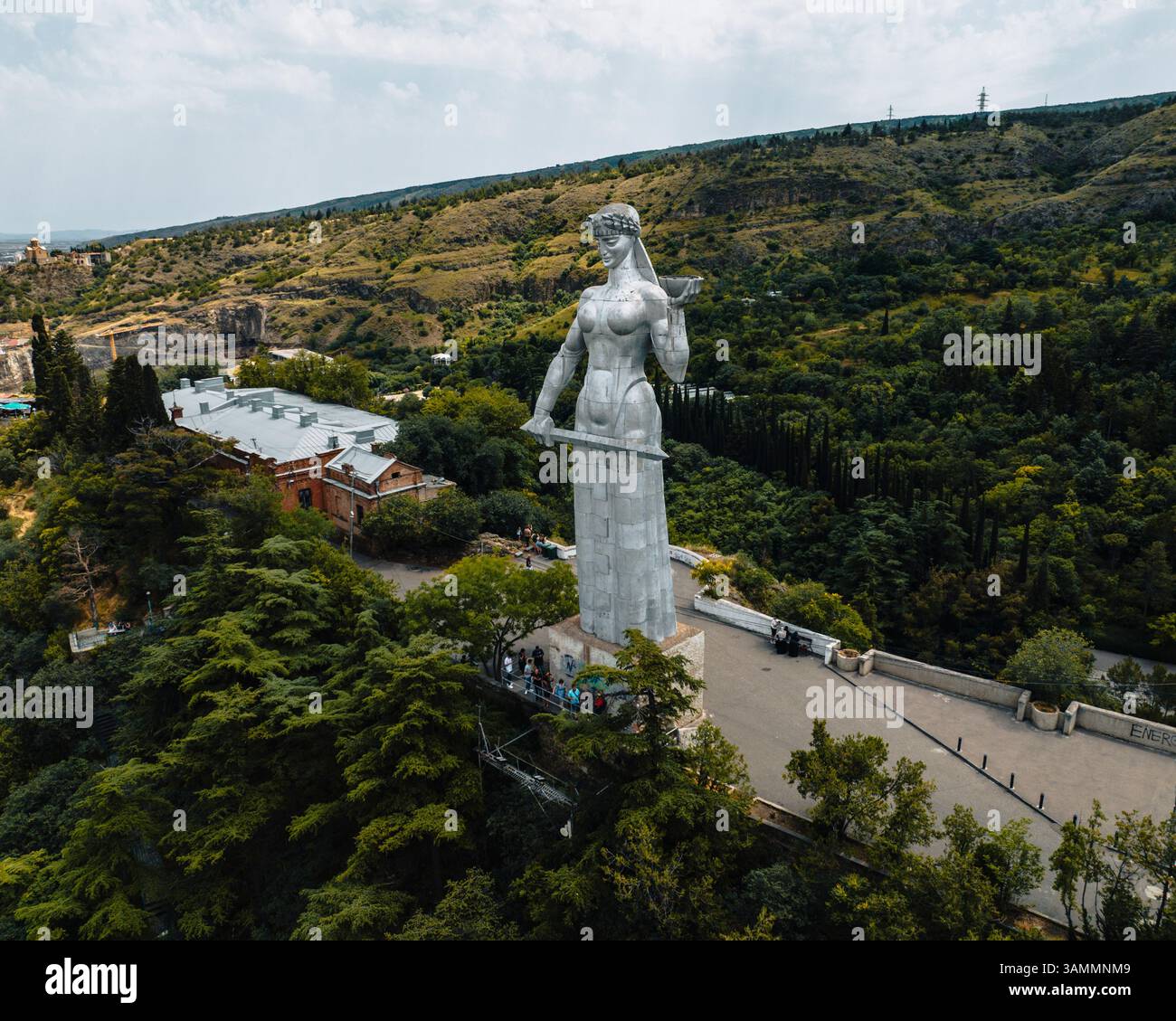 Aerial view of the iconic mother of georgia statue overlooking the ...