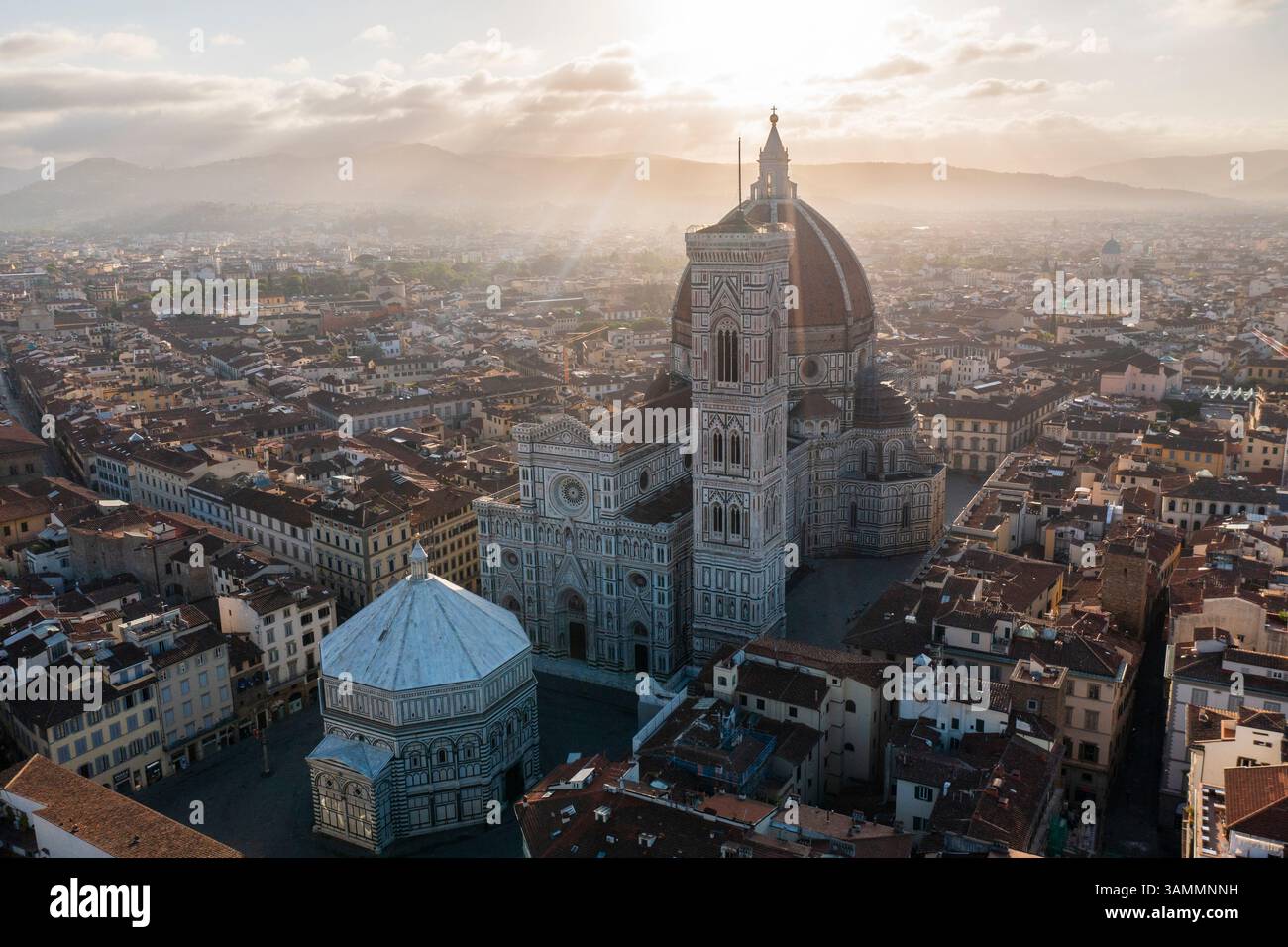 Aerial view of the iconic Santa Maria del Fiore cathedral amidst the ...