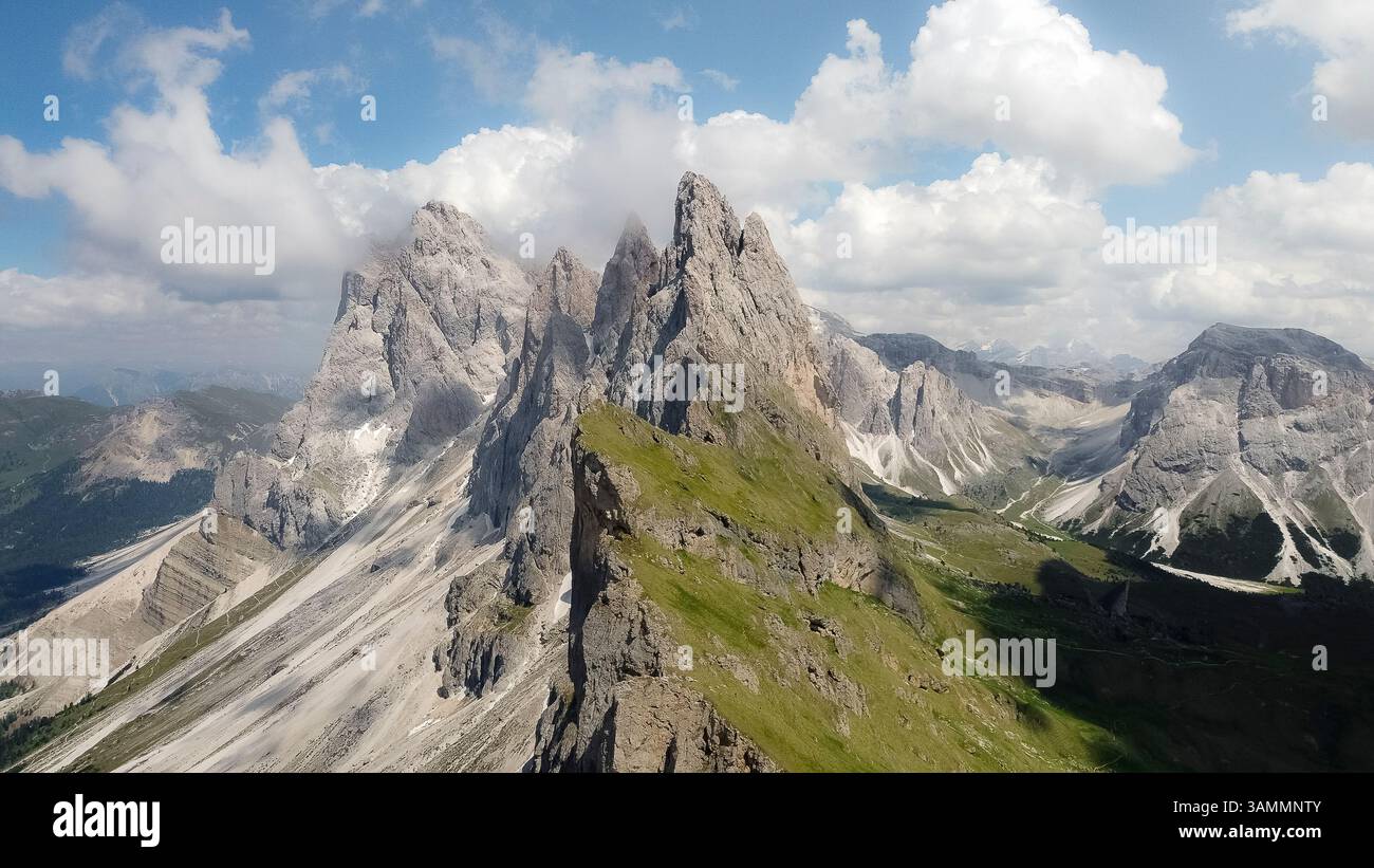 Aerial View of mountain peaks and huts in the Italian Alps in Autumn ...