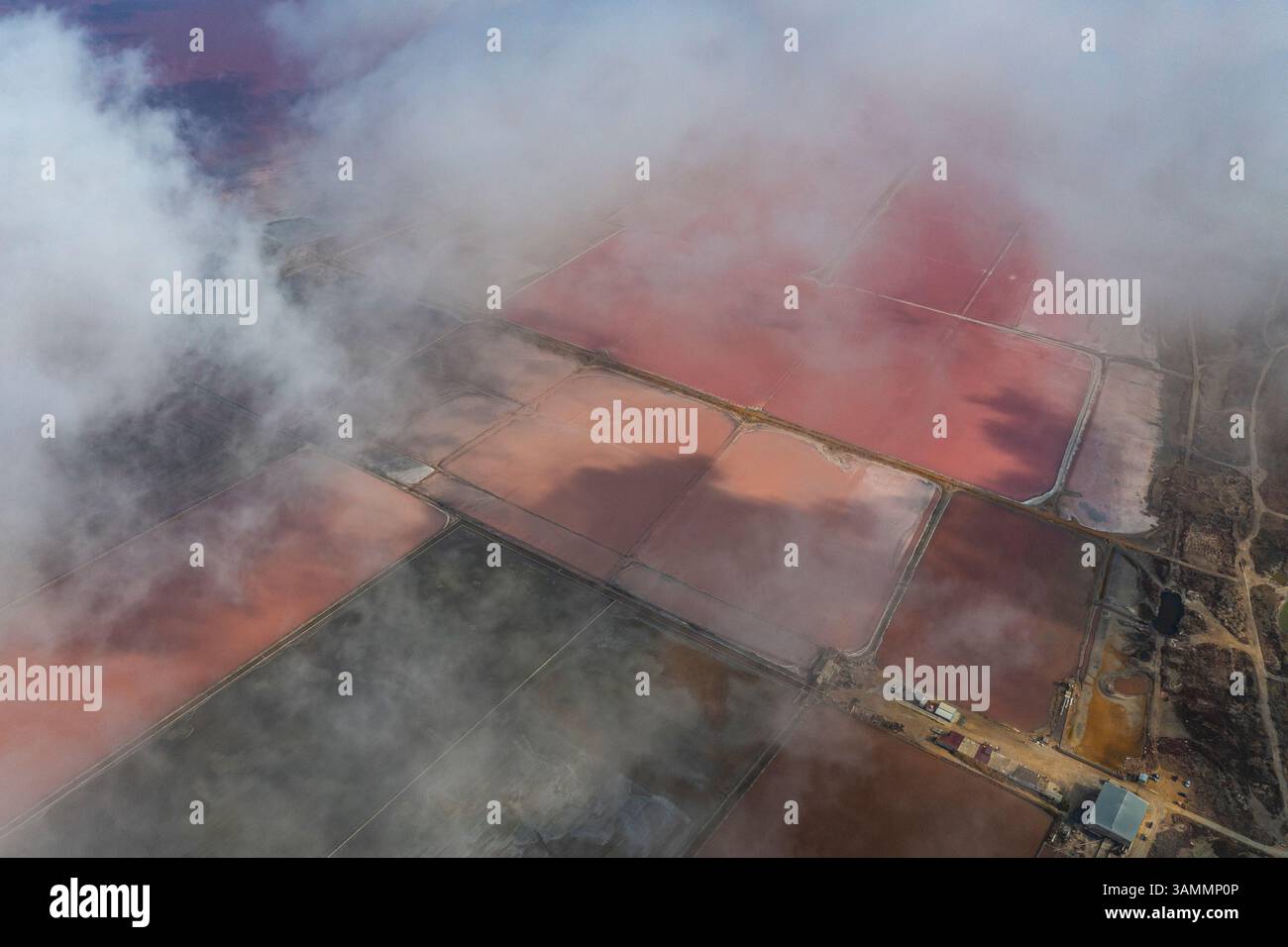 Aerial view of Sasyk Syvash Lake with salt lake pool along the Black ...