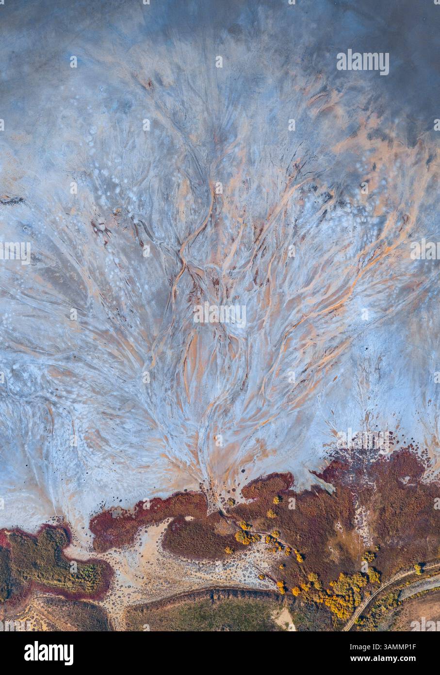 Aerial view of Elton Lake coastline (Ozero El'ton), Volgograd oblast ...