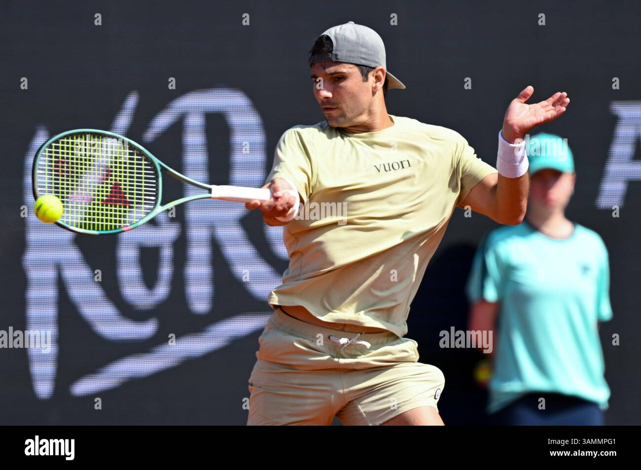 Munich, Germany. 14th Apr, 2025. Tennis: ATP Tour - Munich, Singles, Men, 1st round. Kecmanovic ...