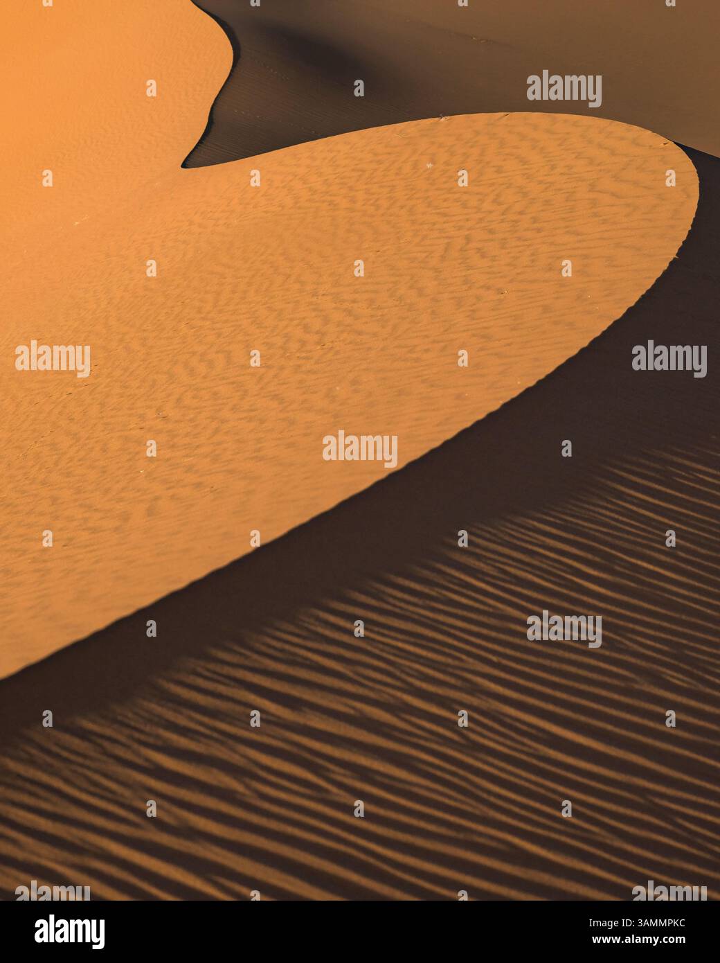 Aerial View of sand dunes at sunset in the Sahara desert, Djanet ...