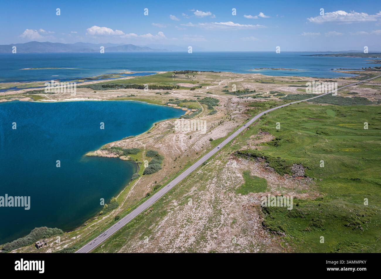 Aerial view of Lake Sevan, an high altitude lake in Norashen ...