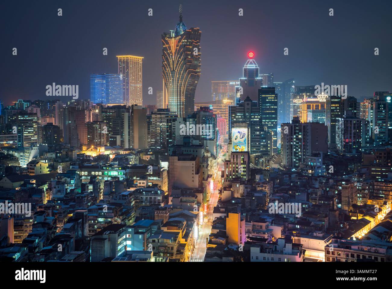 Aerial view of Macau skyline at night, China Stock Photo - Alamy