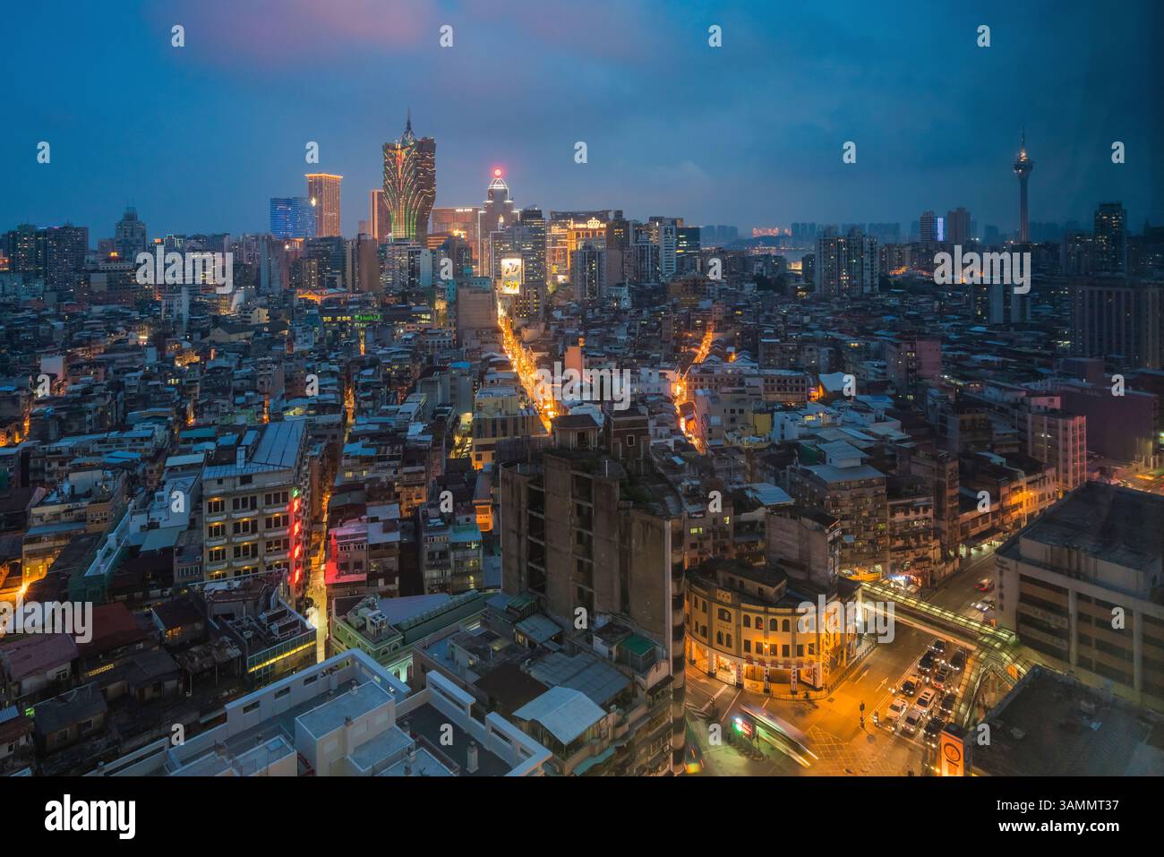 Aerial view of Macau skyline at night, China Stock Photo - Alamy