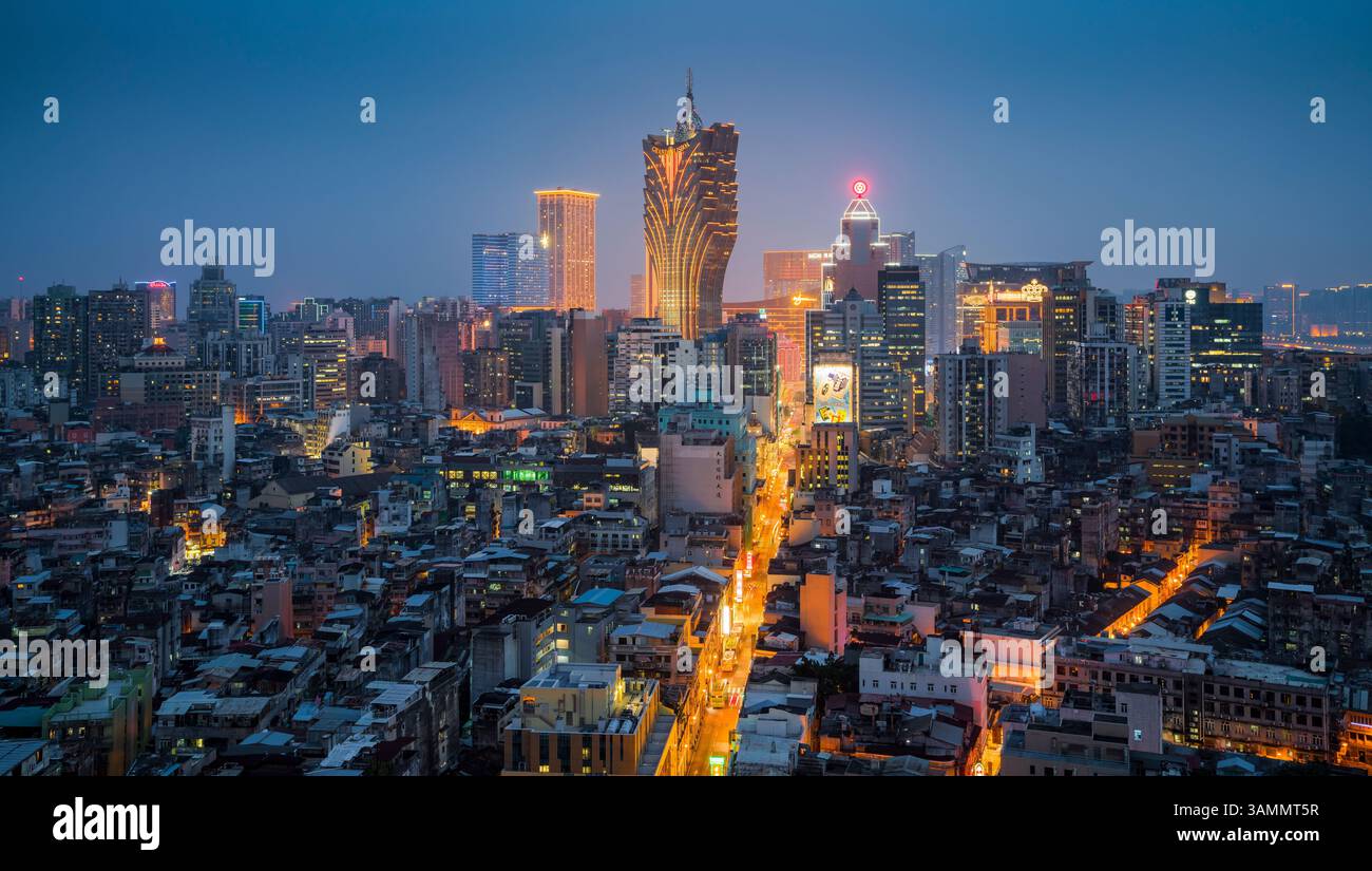Aerial view of Macau skyline at night, China Stock Photo - Alamy