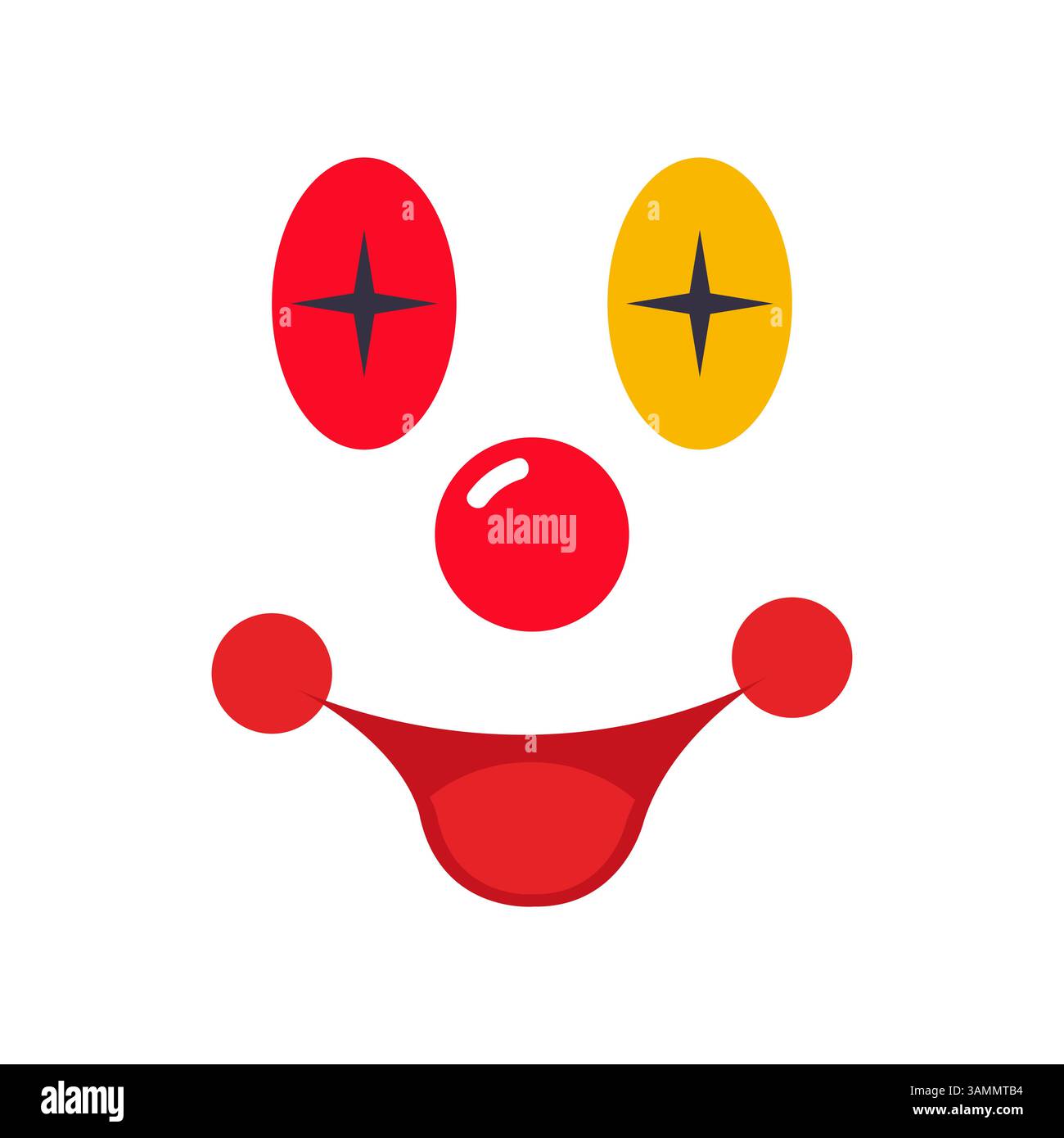 Funny Clown Face with Red and Yellow Eyes, Nose and Big Smile for Party ...