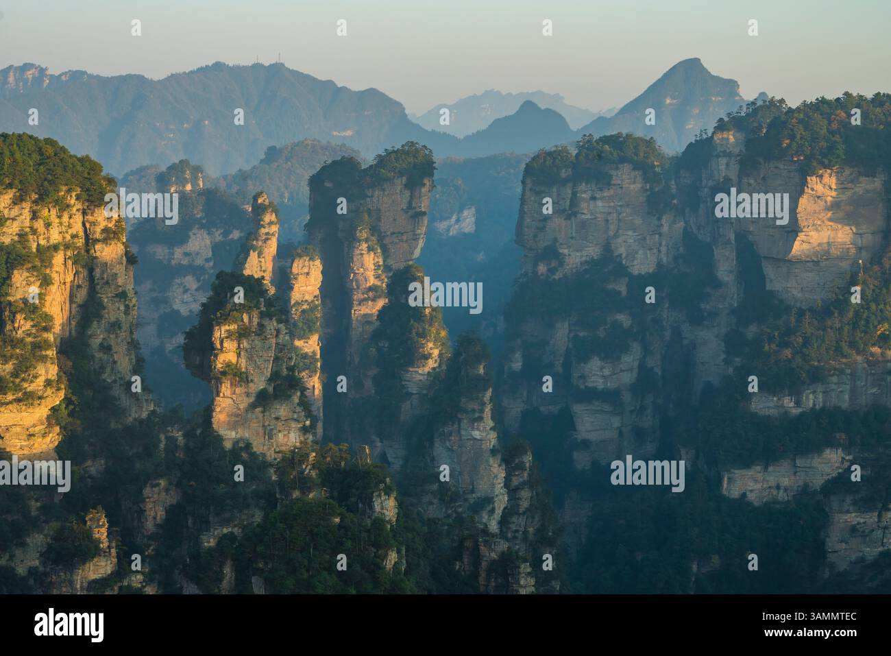 Aerial view of Zhangjiajie National Forest Park at sunset on Avatar ...