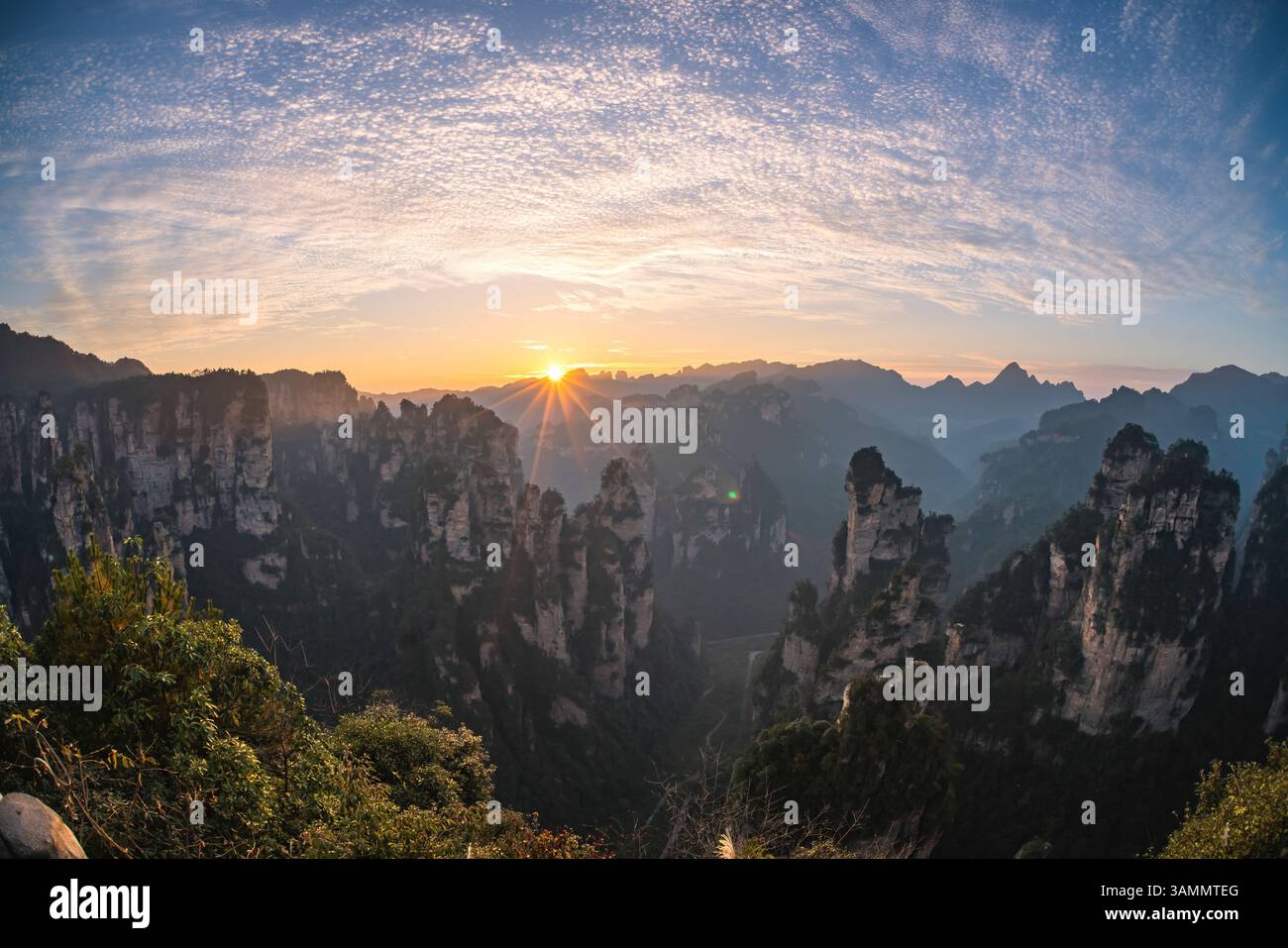 Aerial view of Zhangjiajie National Forest Park at sunset on Avatar ...