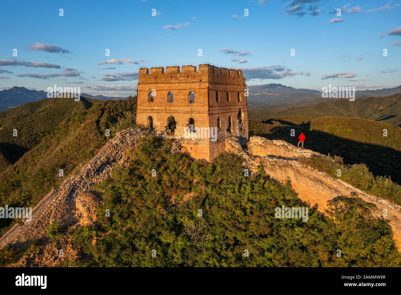 Aerial view of the majestic Jinshanling old Great Wall amidst rugged ...