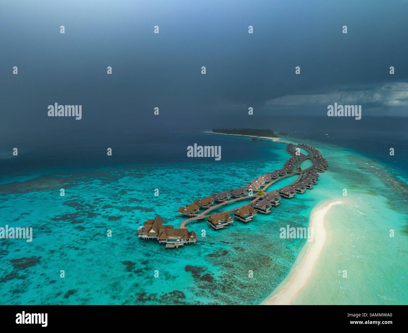 Aerial view of Muravandhoo Island with beautiful tropical beaches and ...