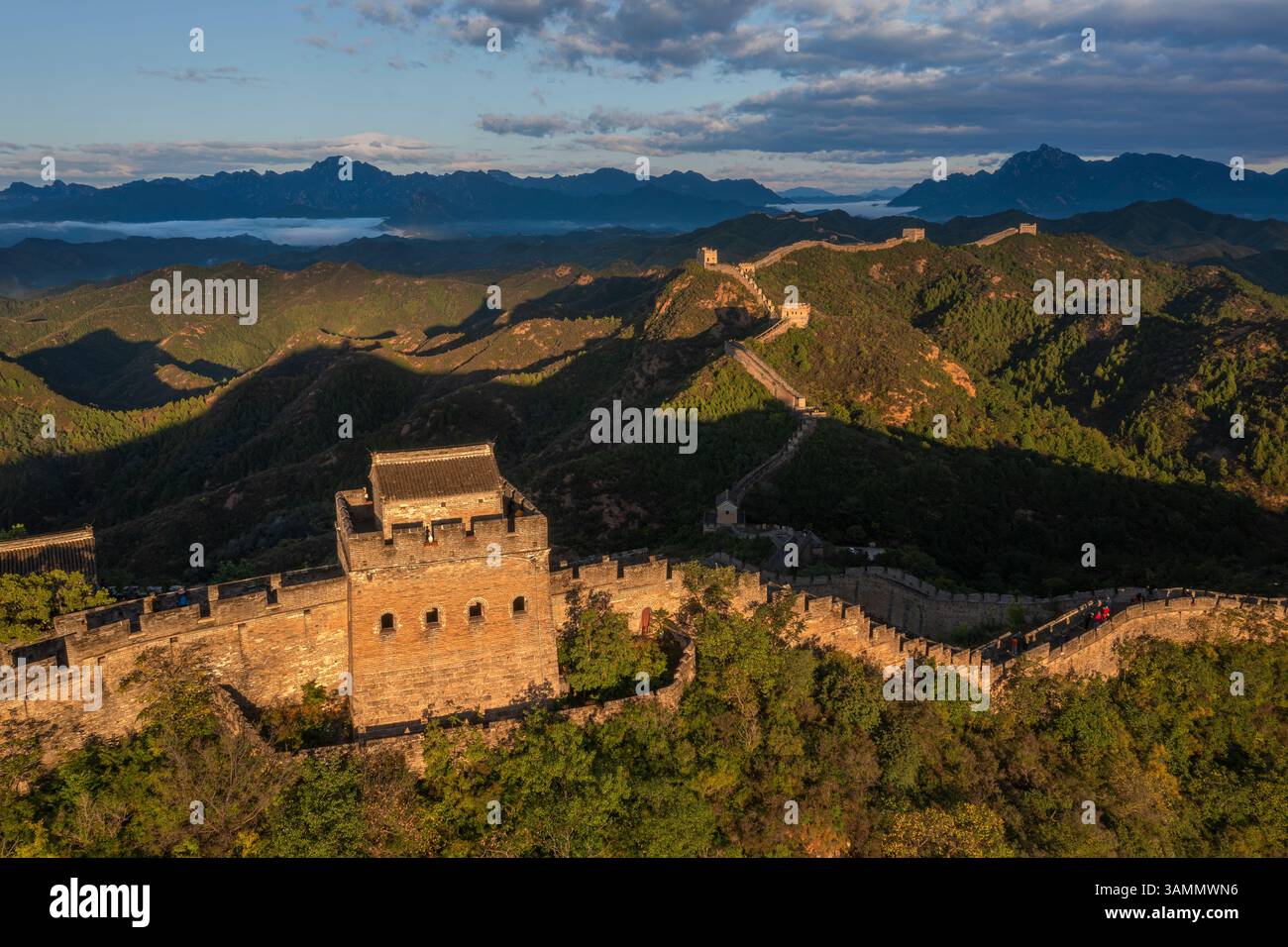 Aerial view of the majestic Jinshanling Great Wall amidst scenic ...
