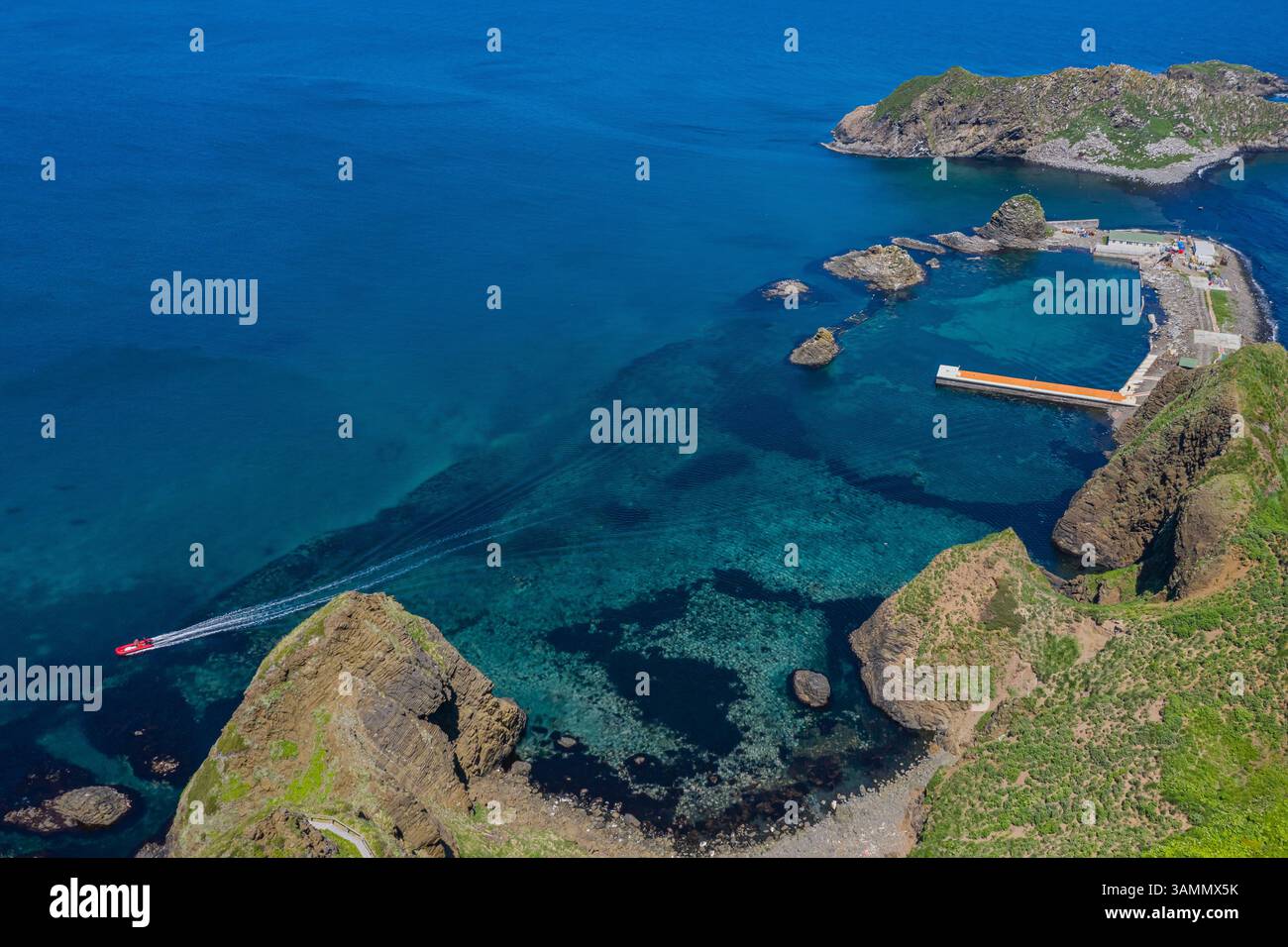 Aerial view of Moneron island in Sahalin oblast with beautiful sandy ...
