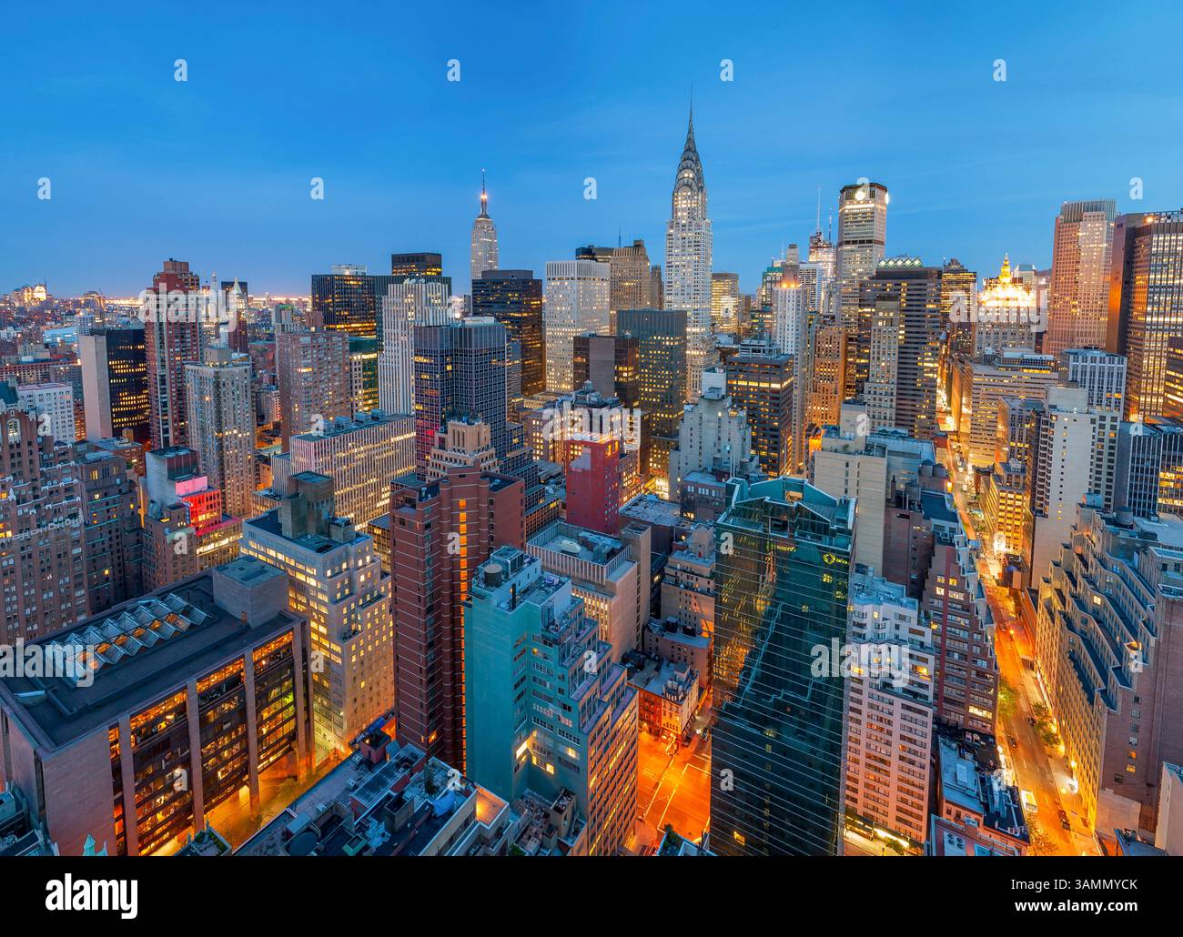 Aerial view of a beautiful, bustling metropolis at dusk, Manhattan, New ...
