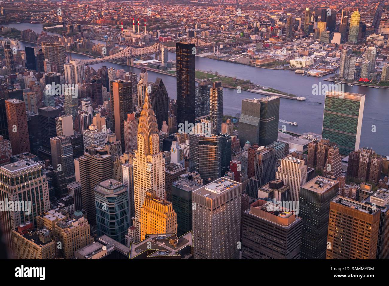 Aerial view of beautiful Manhattan skyline at sunset, New York, United ...
