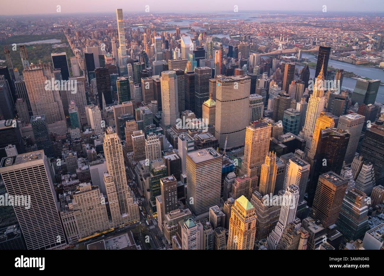 Aerial view of Manhattan's beautiful cityscape with skyscrapers and ...