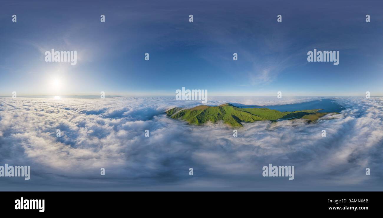 Aerial panoramic view of Ostrov Moneron island, Nevelsk, Sakhalin ...