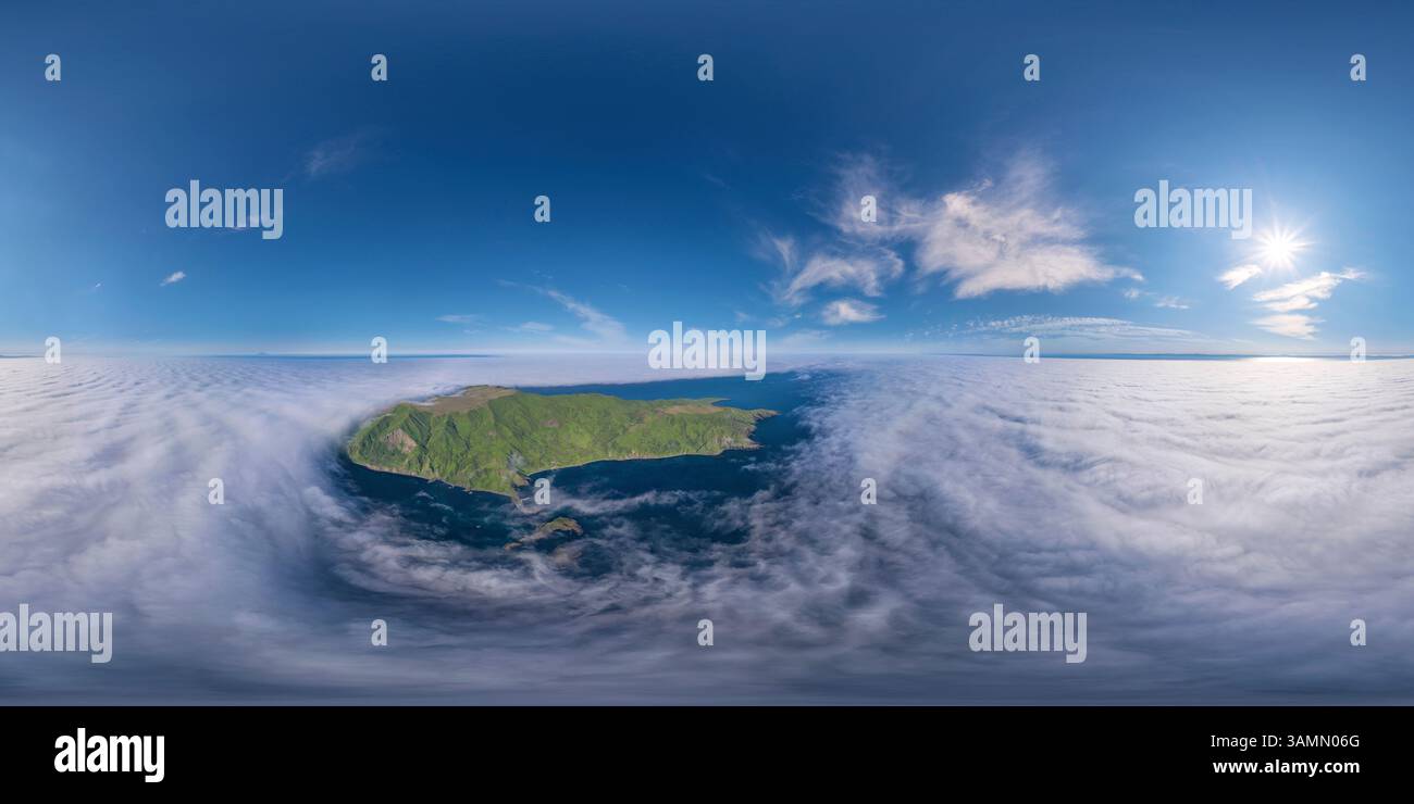 Aerial panoramic view of Ostrov Moneron island, Nevelsk, Sakhalin ...