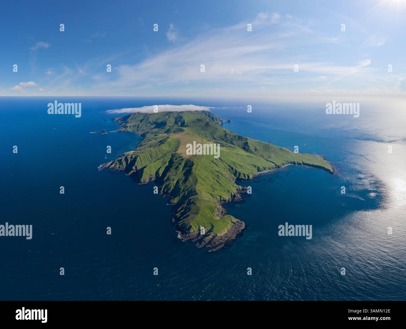 Aerial view of Ostrov Moneron island, Nevelsk, Sakhalin Oblast, Russia ...