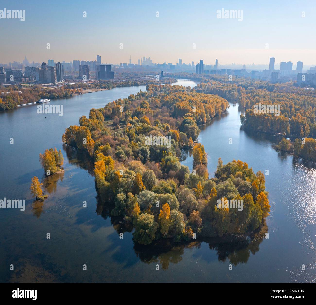 Aerial view of Moscow city along the Moskva river, Moscow, Russia Stock ...