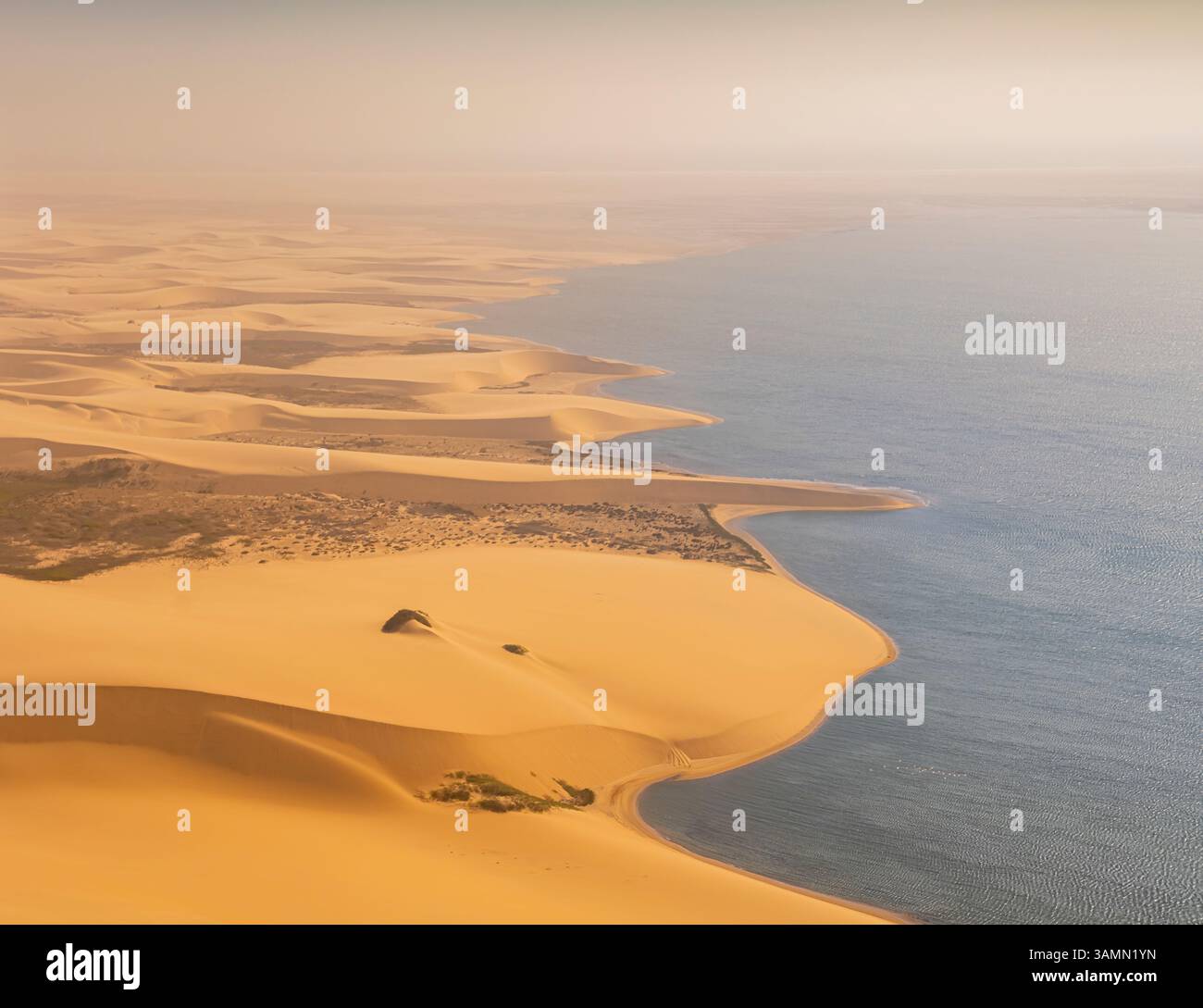 Aerial view of the Namib Desert with sand dunes along the Atlantic ...