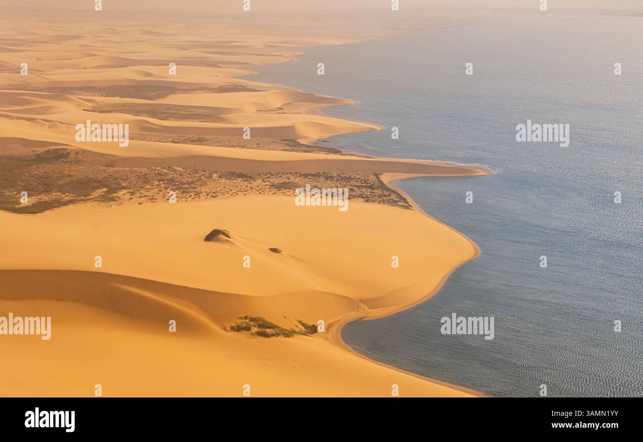 Aerial view of the Namib Desert with sand dunes along the Atlantic ...