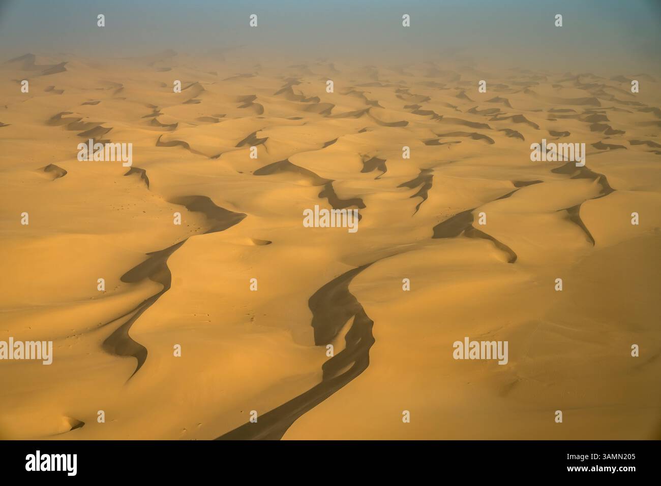Aerial view of the Namib Desert with sand dunes along the Atlantic ...