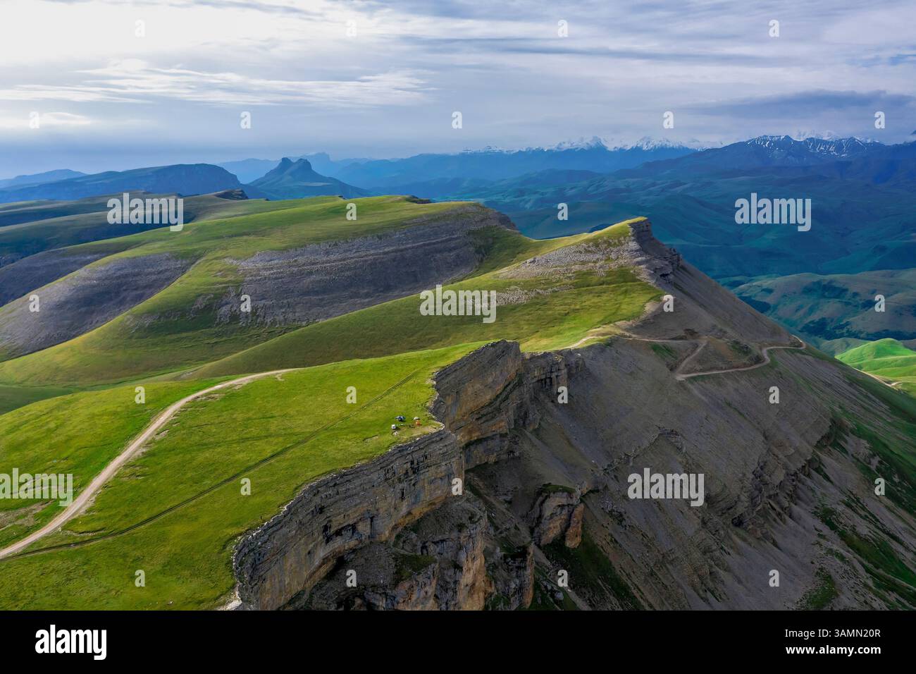 Aerial view of mountain landscape with ridge across the canyon at ...