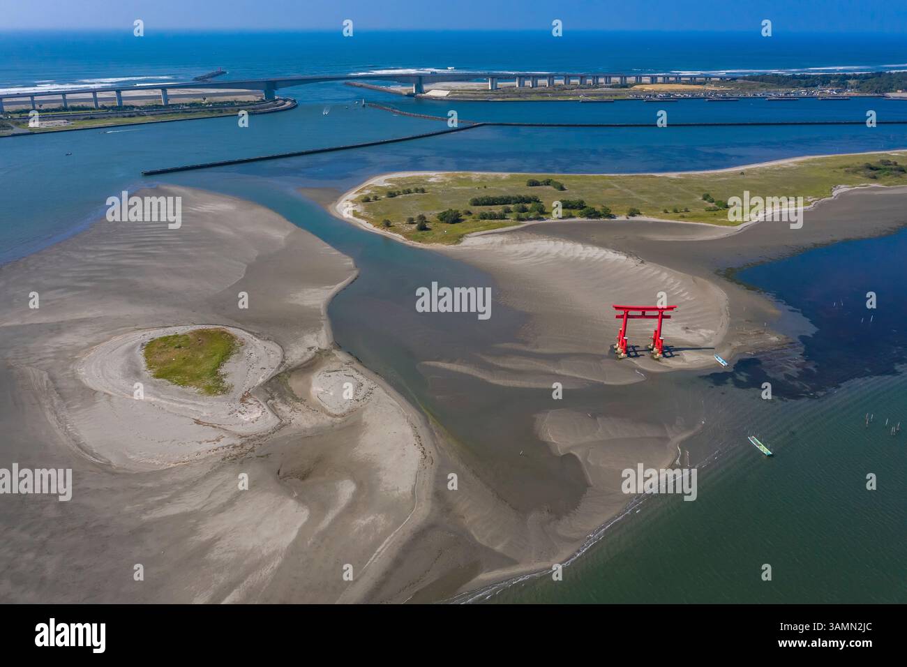 Aerial view of Torii Gate along Lake Hamana with Hamana Bridge ...
