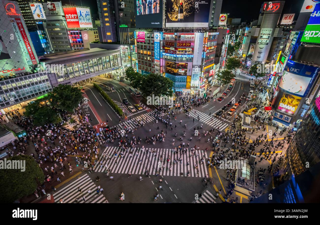 Tokyo, Japan - 29 May 2018: Aerial view of Tokyo downtown with lights ...