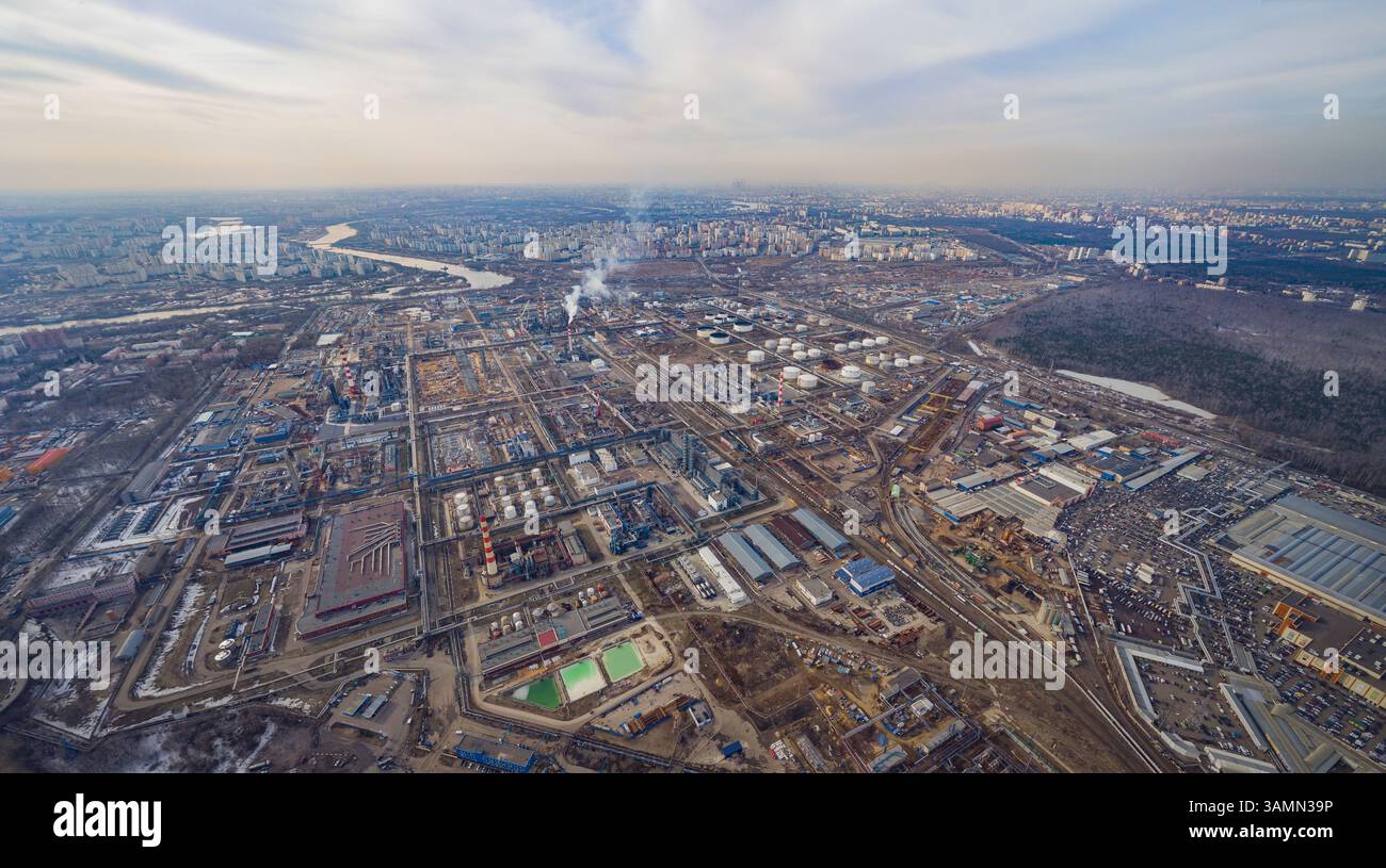 Aerial panoramic view of a large industrial area in Moscow Dzerzhinsky ...