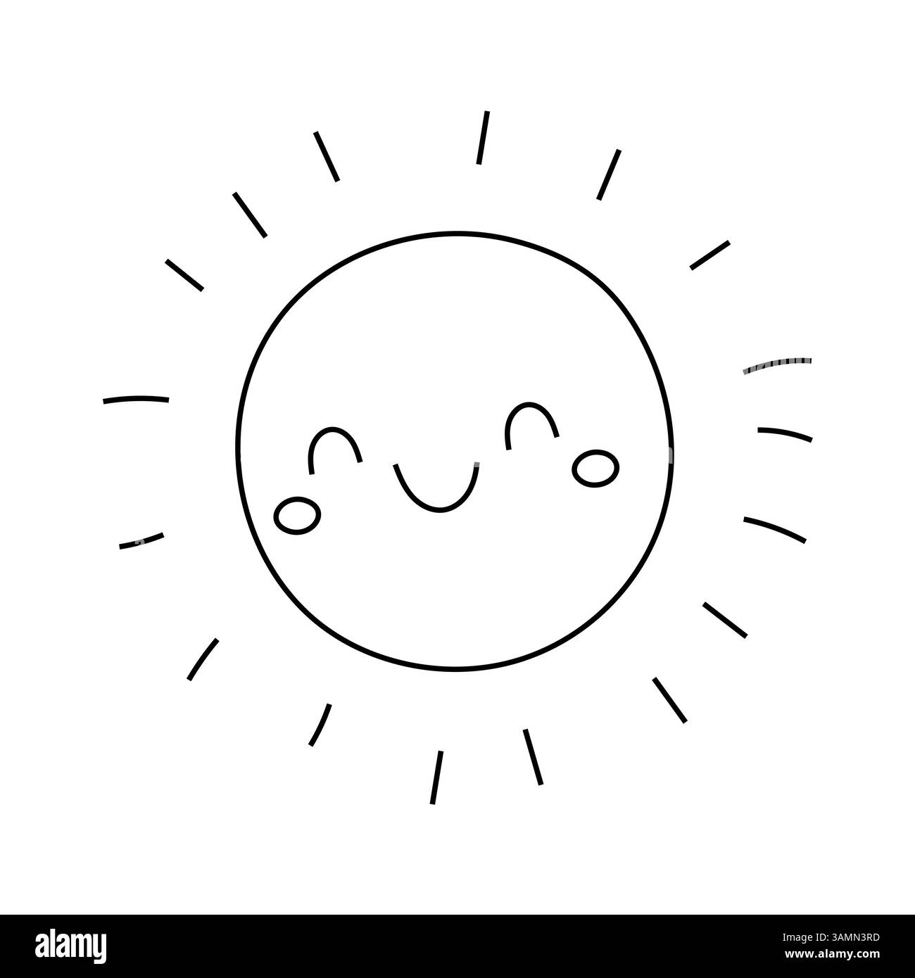 Minimalistic hand-drawn sun with a smiling cartoon face. Fun and ...