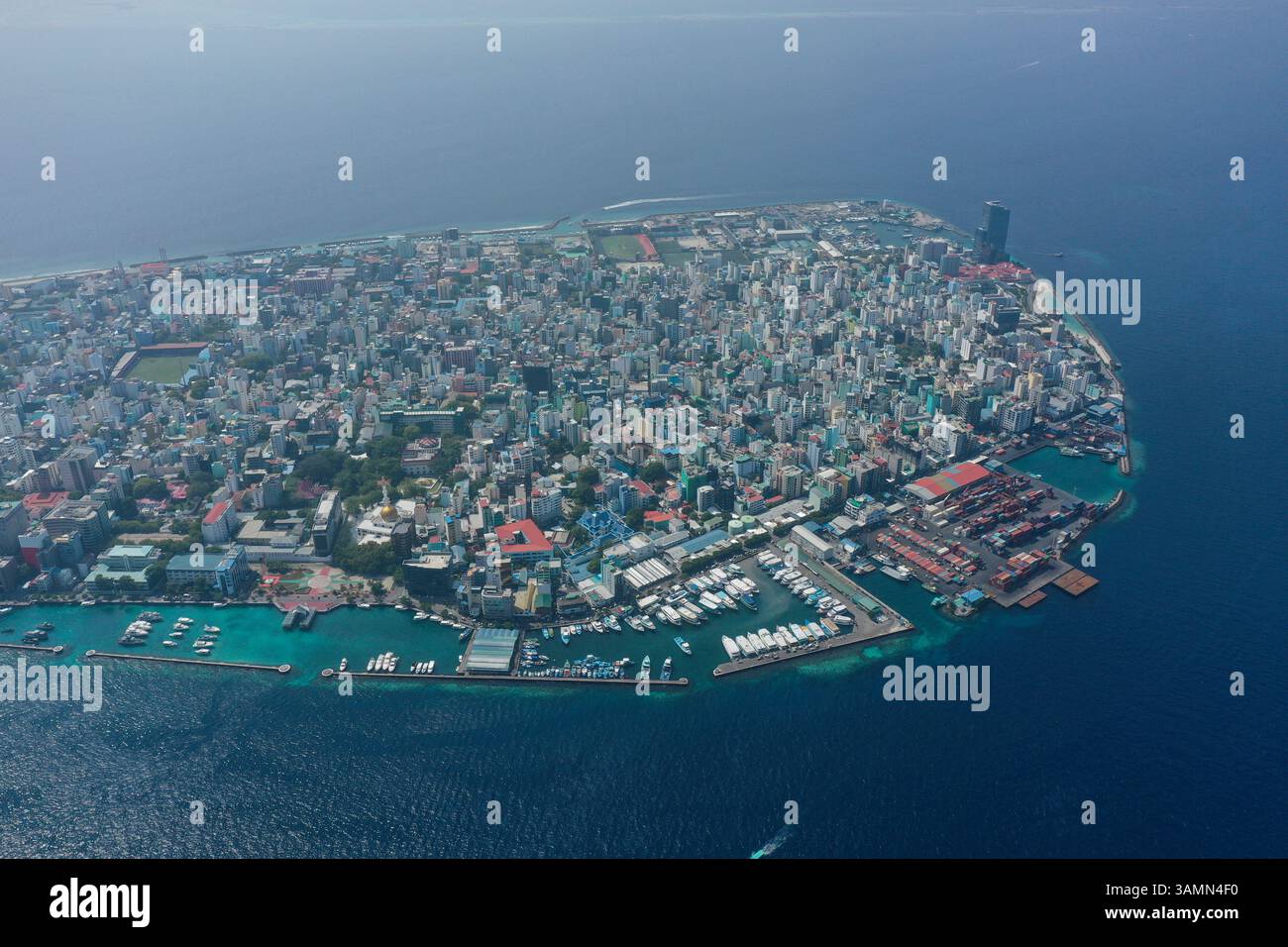 Aerial view of Malè, one of the biggest town on Maldives archipelagos ...