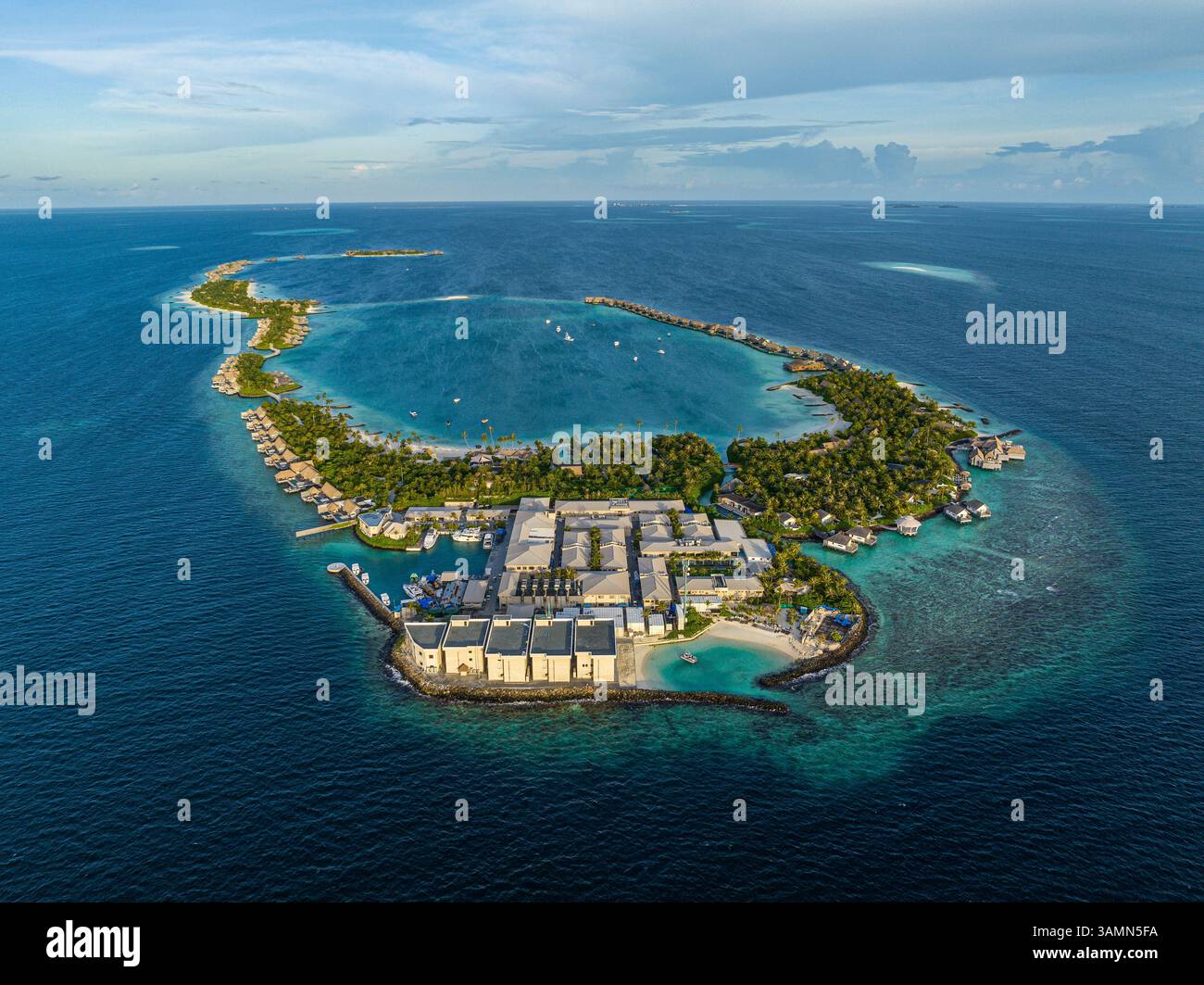 Malè, Maldives - 21 December 2023: Aerial view of Waldorf Astoria, a ...