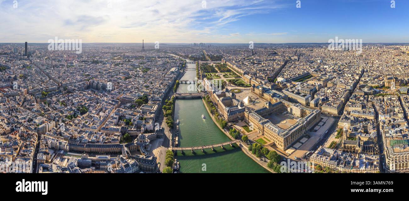 Panoramic aerial view of the river Seine in Paris, France Stock Photo ...