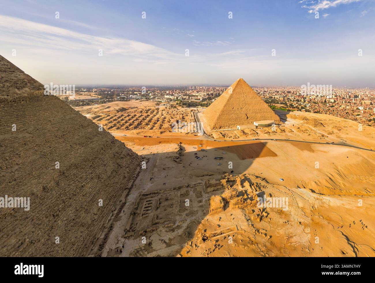 Aerial view of The Great Pyramid of Giza, Largest of Egyptian pyramids in a complex, Egypt Stock ...