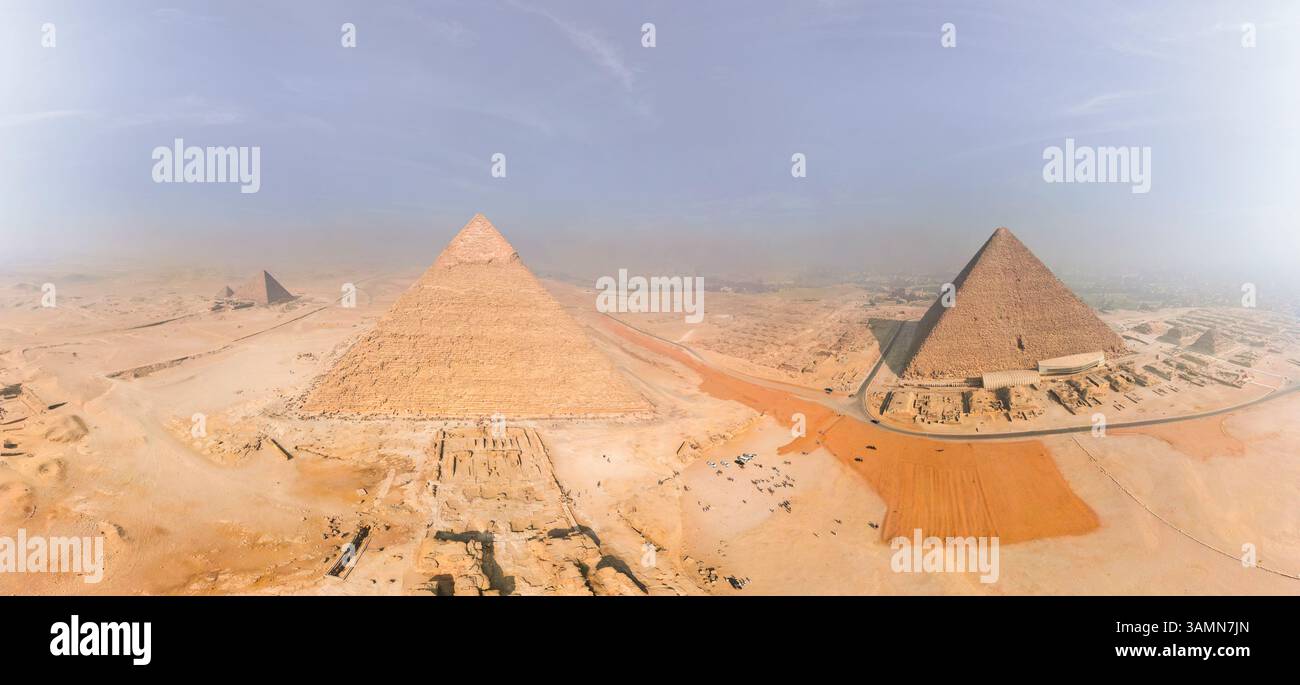 Aerial view of The Great Pyramid of Giza, Largest of Egyptian pyramids in a complex, Egypt Stock ...