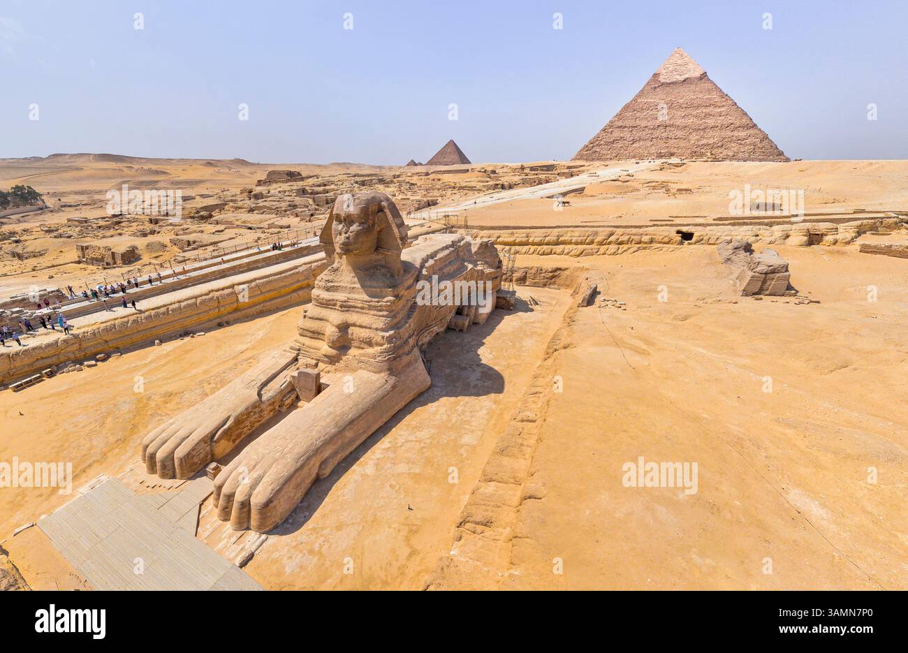 Aerial view of The Great Pyramid of Giza and the Sphinx, Egypt Stock ...