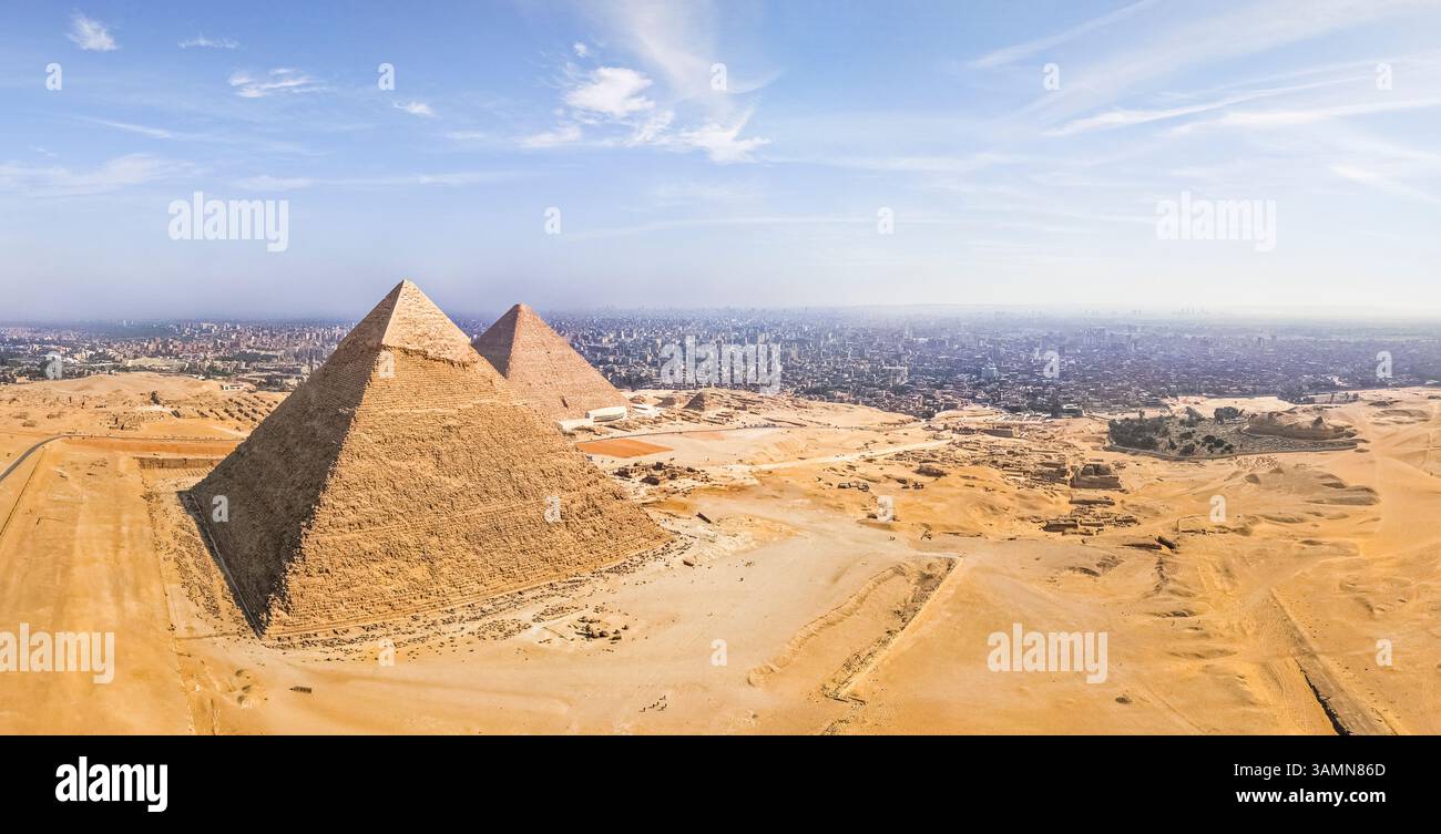 Aerial view of The Great Pyramid of Giza, Largest of Egyptian pyramids in a complex, Egypt Stock ...